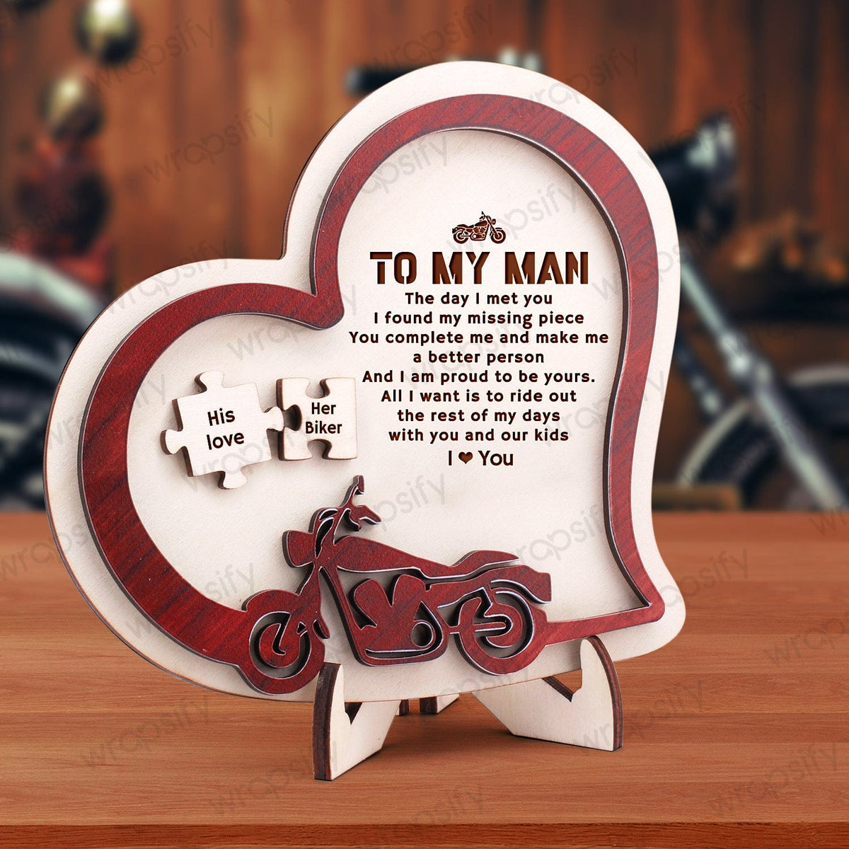 Wooden Motorcycle Heart Sign - Biker - To My Man - I Am Proud To Be Yo ...