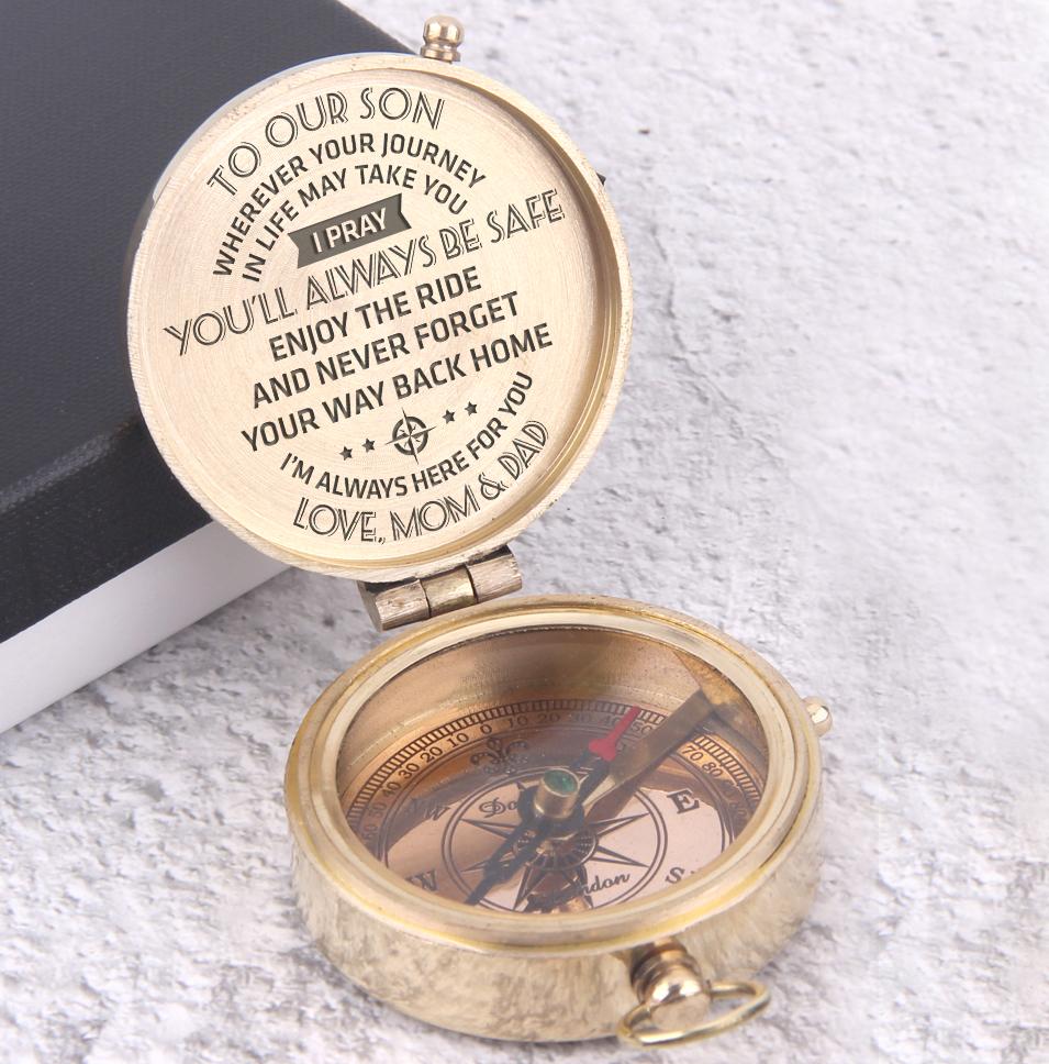 Engraved Compass - To Our Son, I Pray You'll Always Be Safe - Love, Mo ...