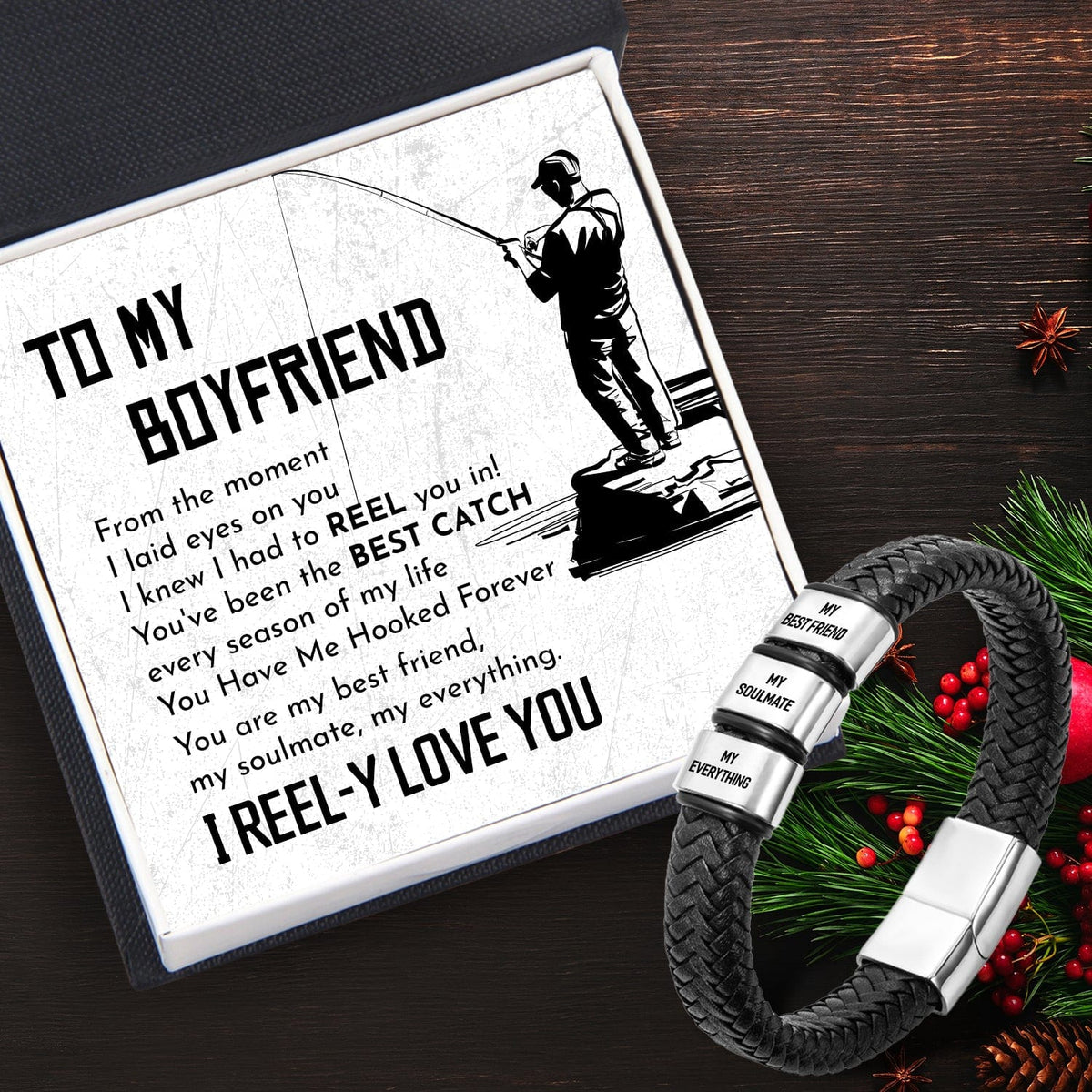 Leather Bracelet Fishing to My Boyfriend You Have Me Hooked Forever Gbzl12014 Brown Standard Box M 20.7CM 8.1INCH